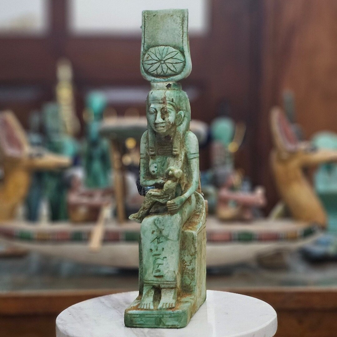 Egyptian Goddess Isis Breastfeeding Her Son God Horus Statue From Stone ...