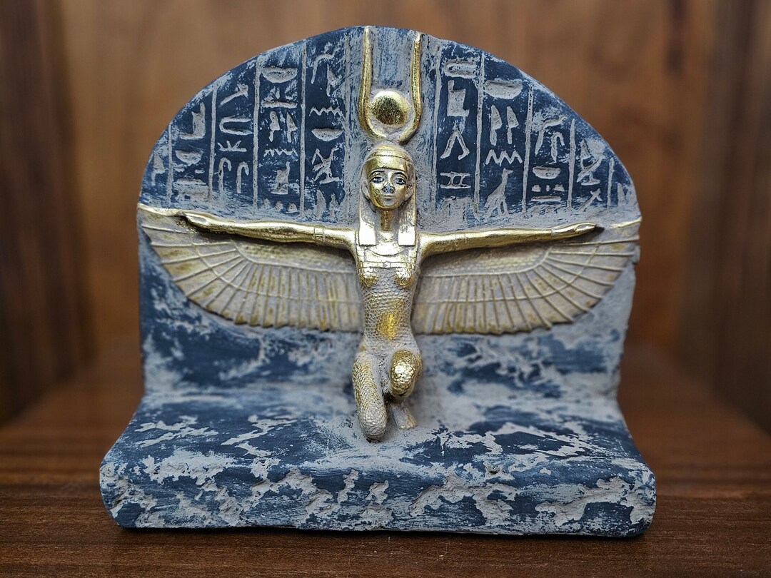 Egyptian Winged Goddess Isis Statue From Stone With Gold Leaf Coating ...