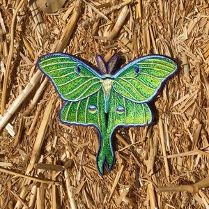 Luna Moth Embroidered Punk Patch, Full Moon, 4"wide, Moth Patch, Light ...