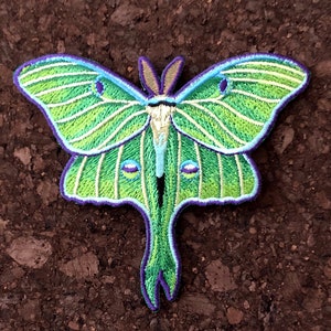 Luna Moth Embroidered Punk Patch, Full Moon, 4"wide, Moth Patch, Light ...