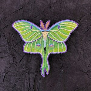 Luna Moth Embroidered Punk Patch, Full Moon, 4"wide, Moth Patch, Light ...