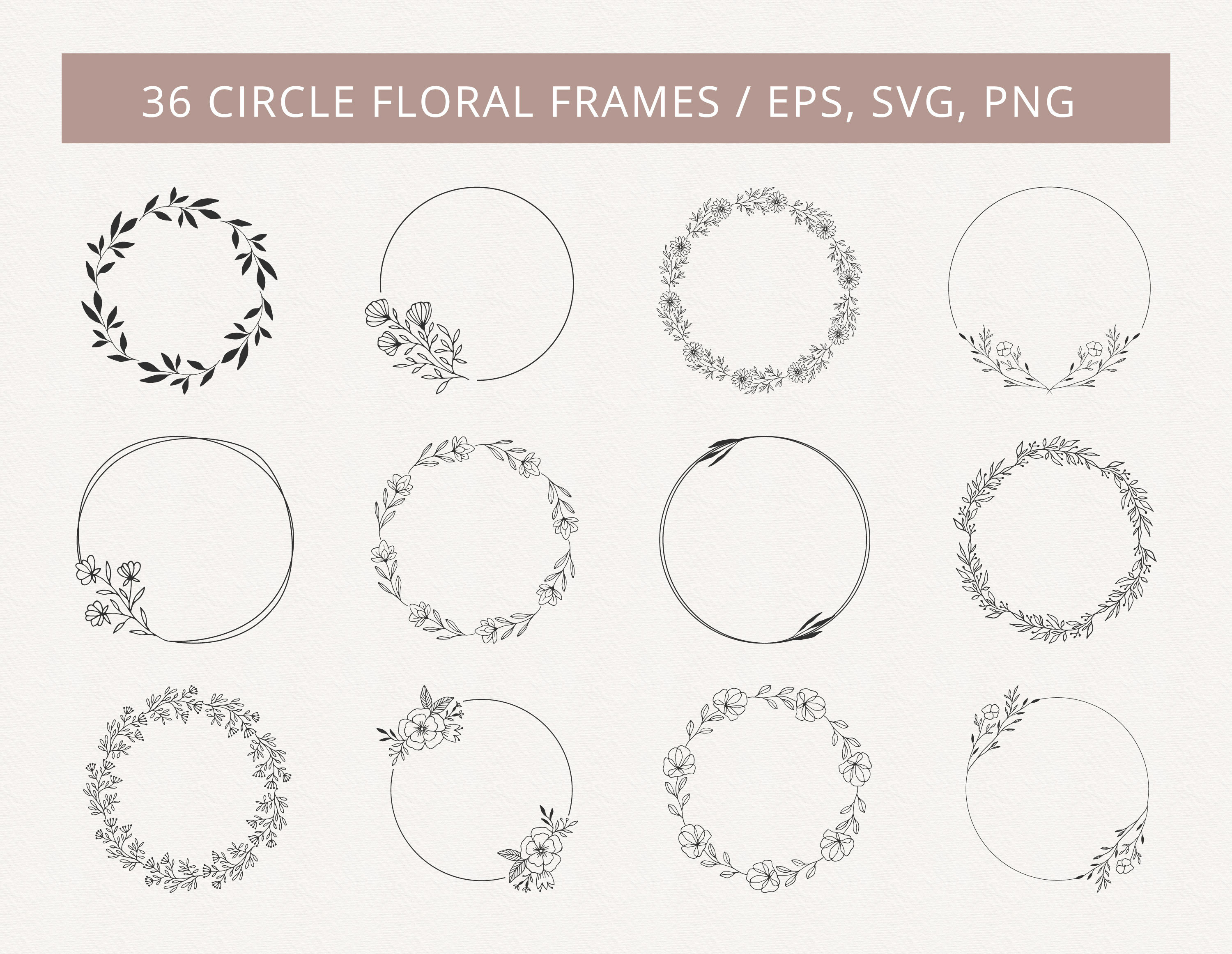 Set of 36 Circle Floral Frames. Elegant Monograms With Nature | Etsy
