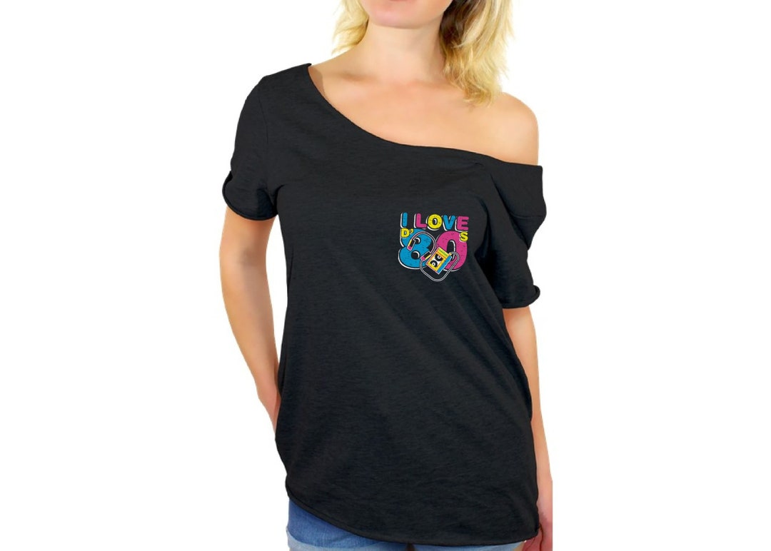 I Love the 80s Off Shoulder T Shirt 80s Pocket Camisas para mujeres 80s ...