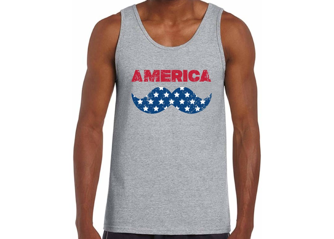 America USA Flag Mustache Tank Tops for Men USA Graphic Tank Tops ...