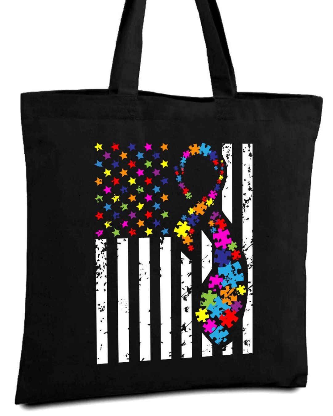 Autism Ribbon Flag Tote Bag Autism Flag Canvas Bag Autism Awareness ...
