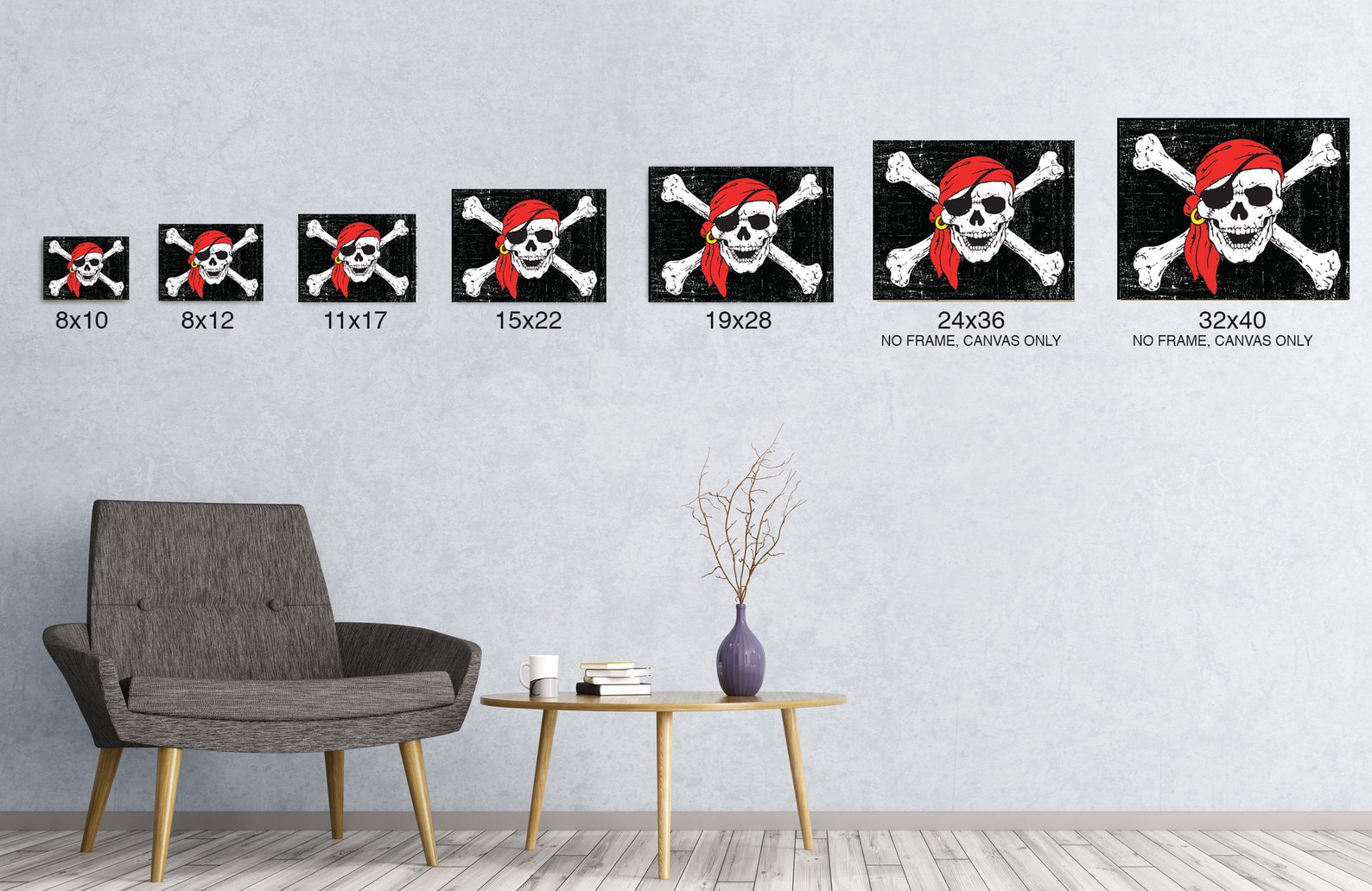 Skull Wall Decor. Jolly Roger Art Skull Canvas. Jolly Roger | Etsy