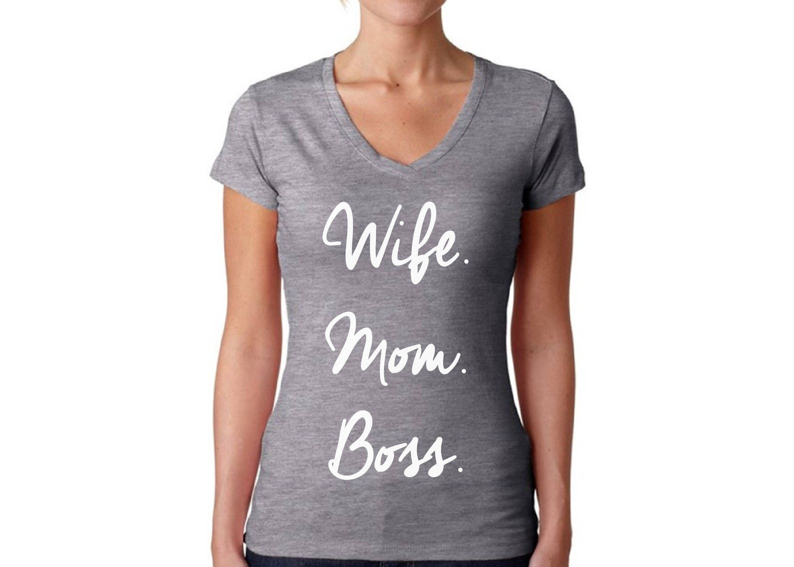 Wife Mom Boss V Neck T Shirt Tops Mothers Day T Etsy