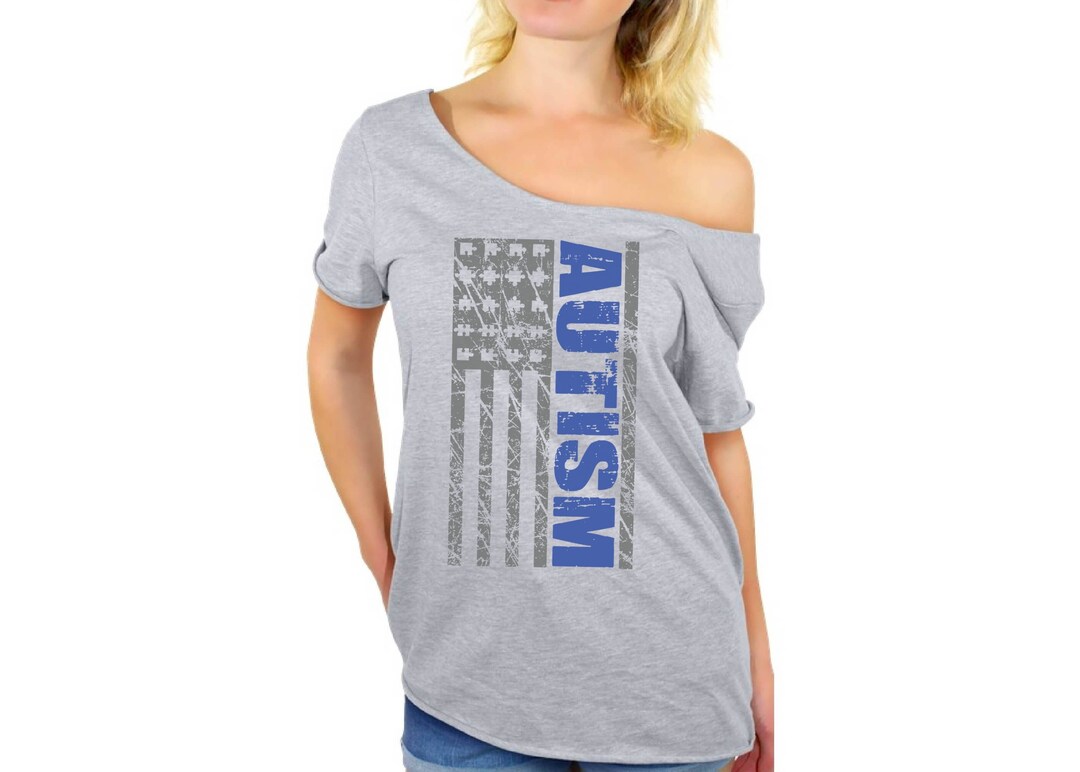 Autism Awareness USA Flag off Shoulder Tops T Shirts off the Shoulder ...