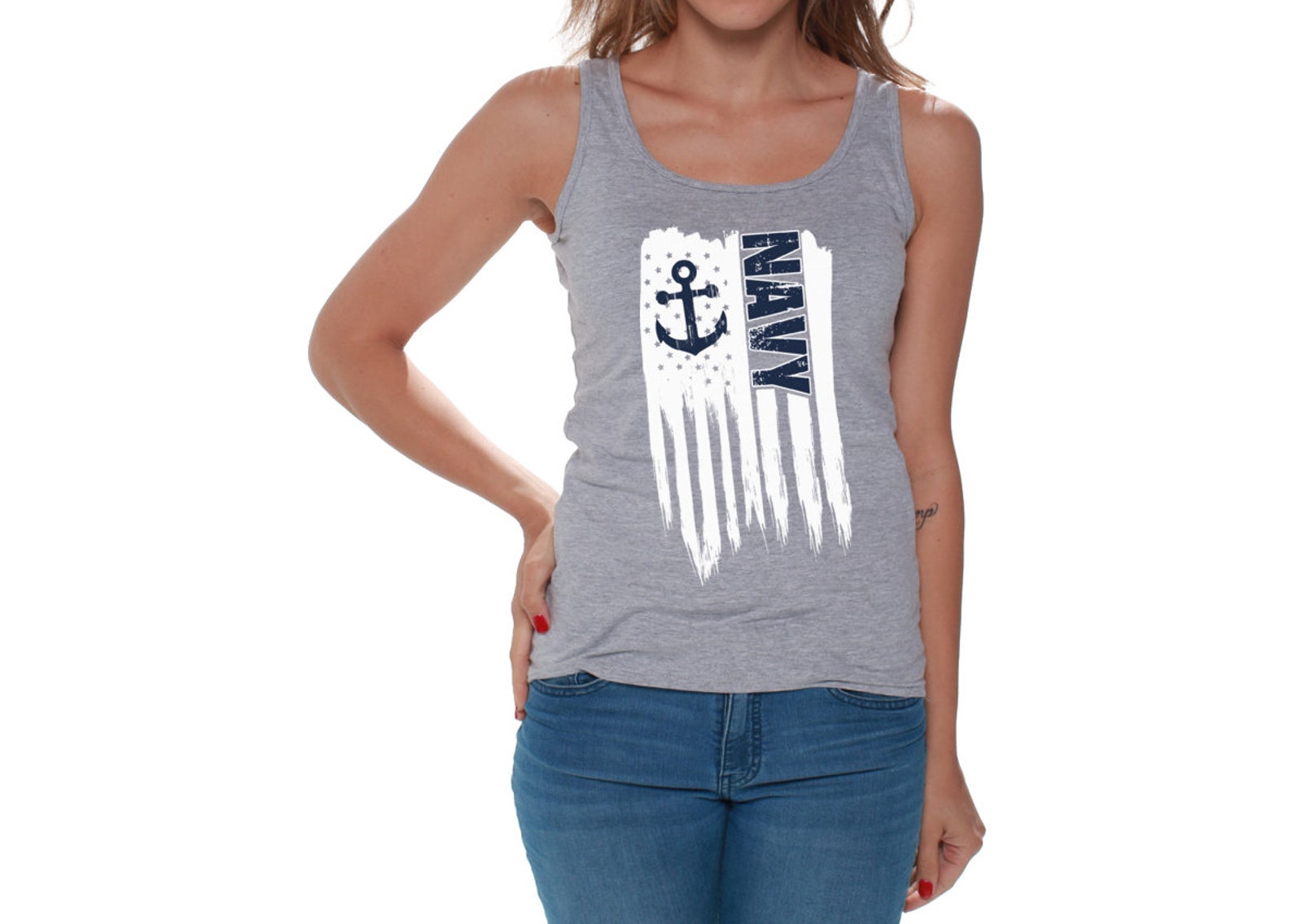 American Flag Navy Women Tank Top. One Nation. USA Flag Navy - Etsy