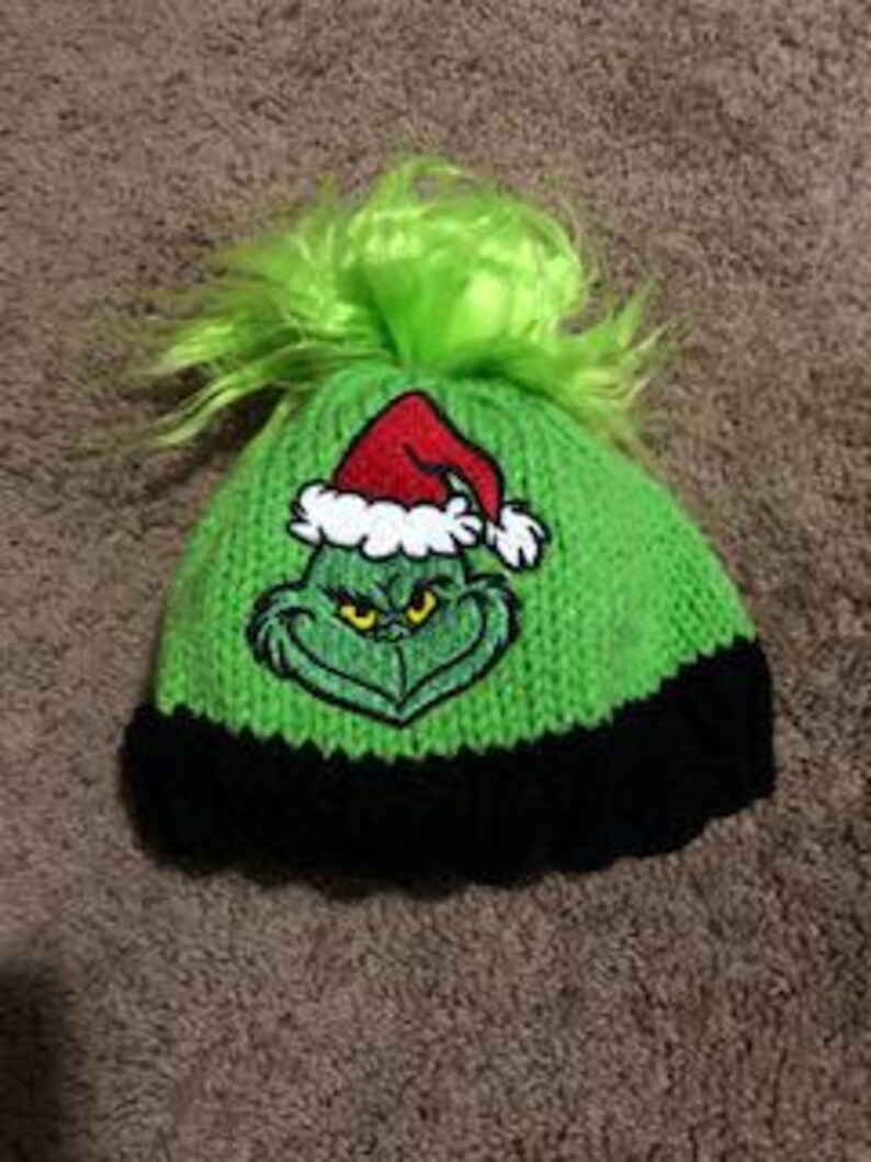 Christmas Grinch Knit Embroidered Beanie Hat - Etsy
