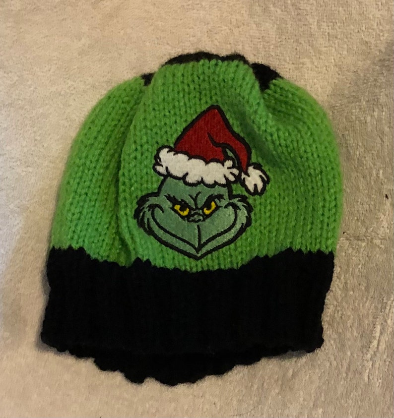 Christmas Grinch Knit Embroidered Beanie Hat - Etsy