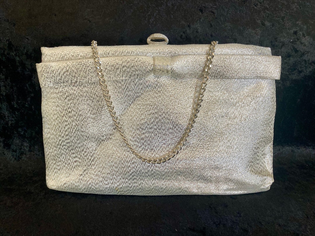 Vintage 1950s After Five Silver Lame Handbag Purse With Bow Accent and ...