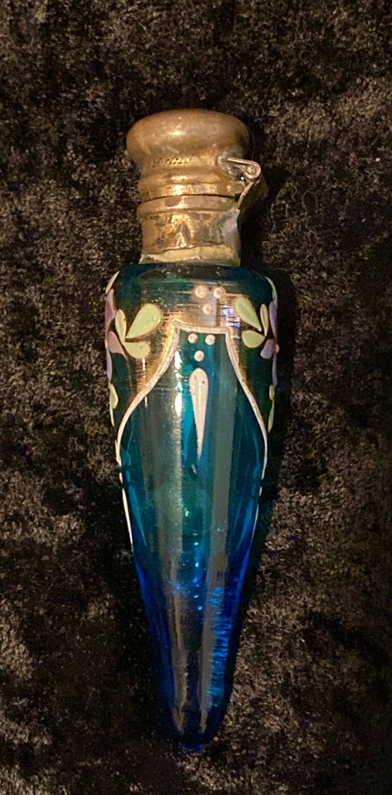 Antique 1900s Hand Painted Aqua Glass Teardrop Perfum… - Gem