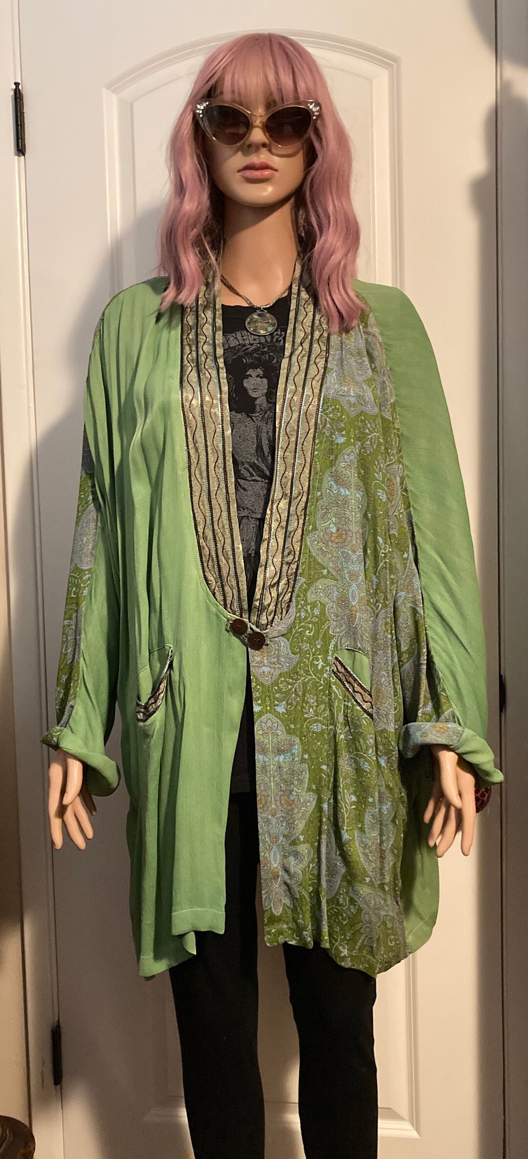 Vintage 1990s Tienda Ho Boho Duster Wrap Light Green With Paisley ...