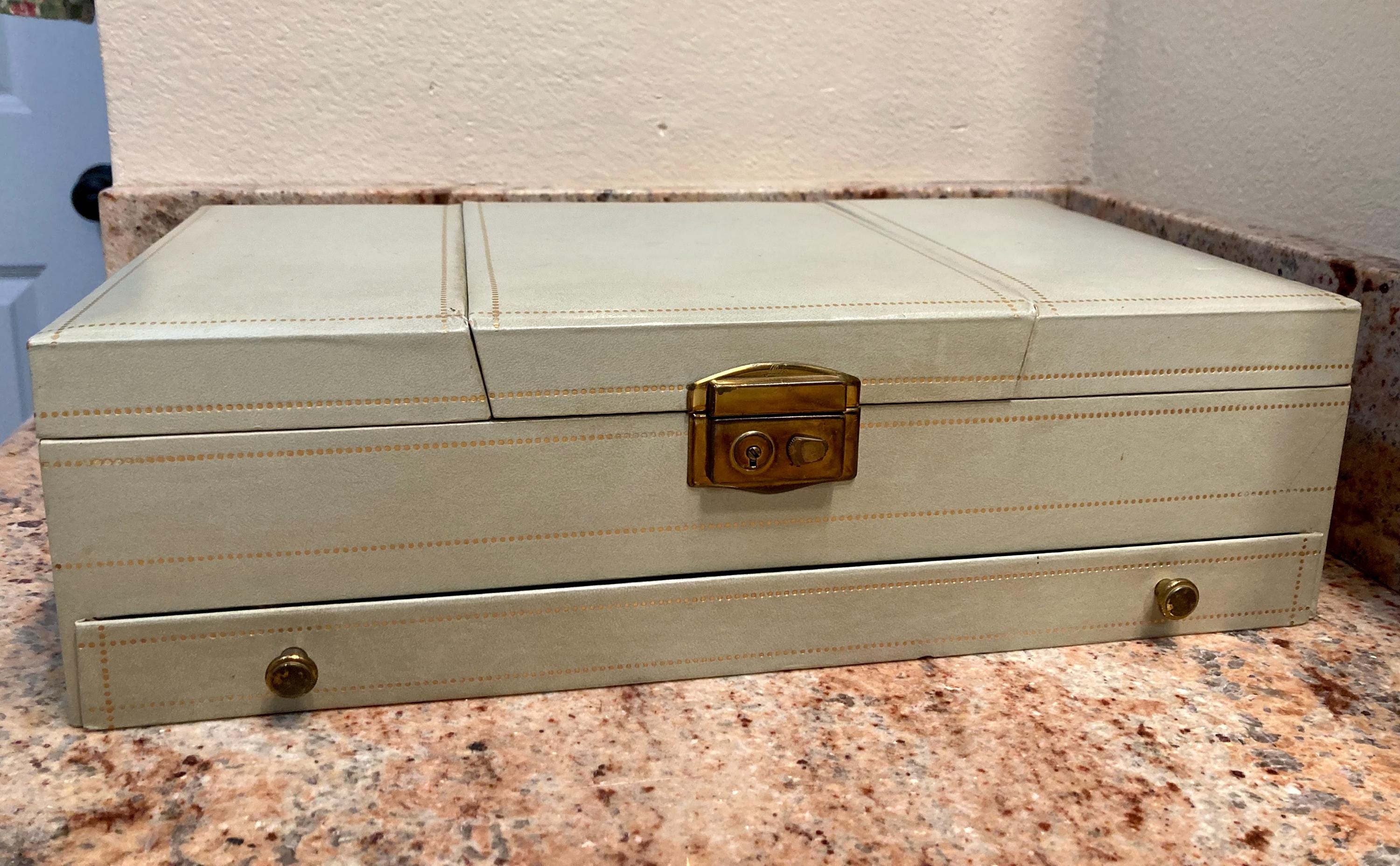 Vintage 1950s Mele Three Tier Large Jewelry Box Light Blue With Gold ...