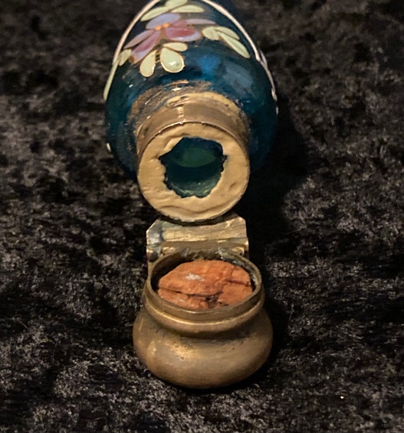 Antique 1900s Hand Painted Aqua Glass Teardrop Perfum… - Gem