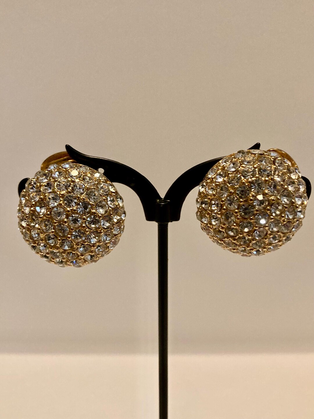 Vintage 1980s Christian Dior Large Snowball Dome Rhinestone Clip-on ...