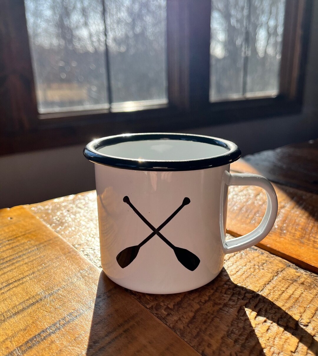 Canoe Paddle Enamel Coffee Mug, Camping Mug, Outdoor Mug, Enamel Coffee ...