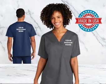 Custom Embroidered Scrub Men V Neck, Workflex Chest Pocket V Neck Top ...