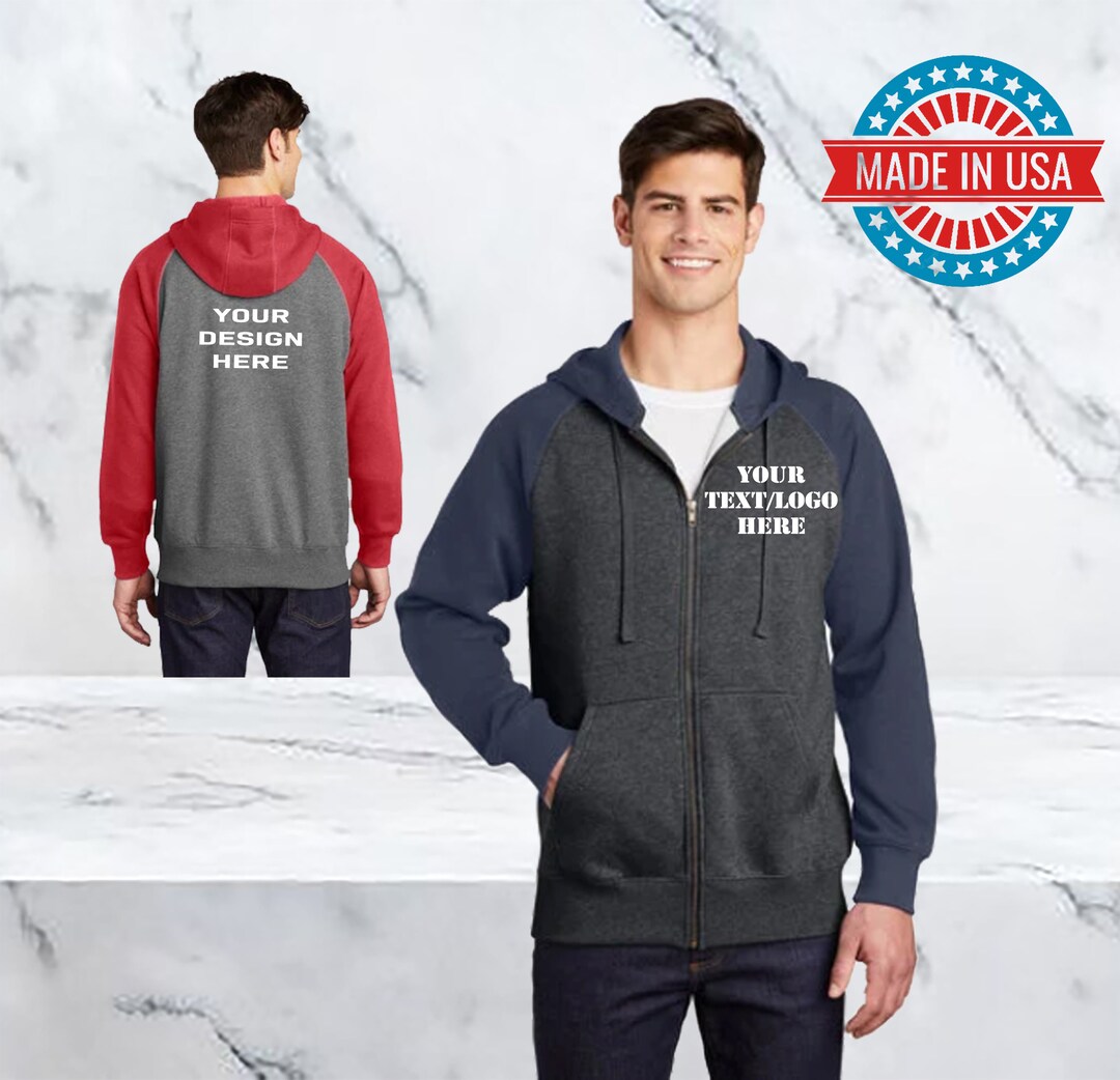 Custom Printed Raglan Colorblock Full-zip Hooded Fleece Jacket / Add ...