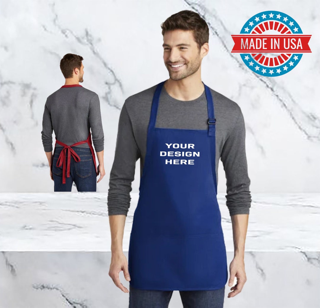 Custom Medium-length Apron With Pouch Pockets / Custom Aprons / Add ...