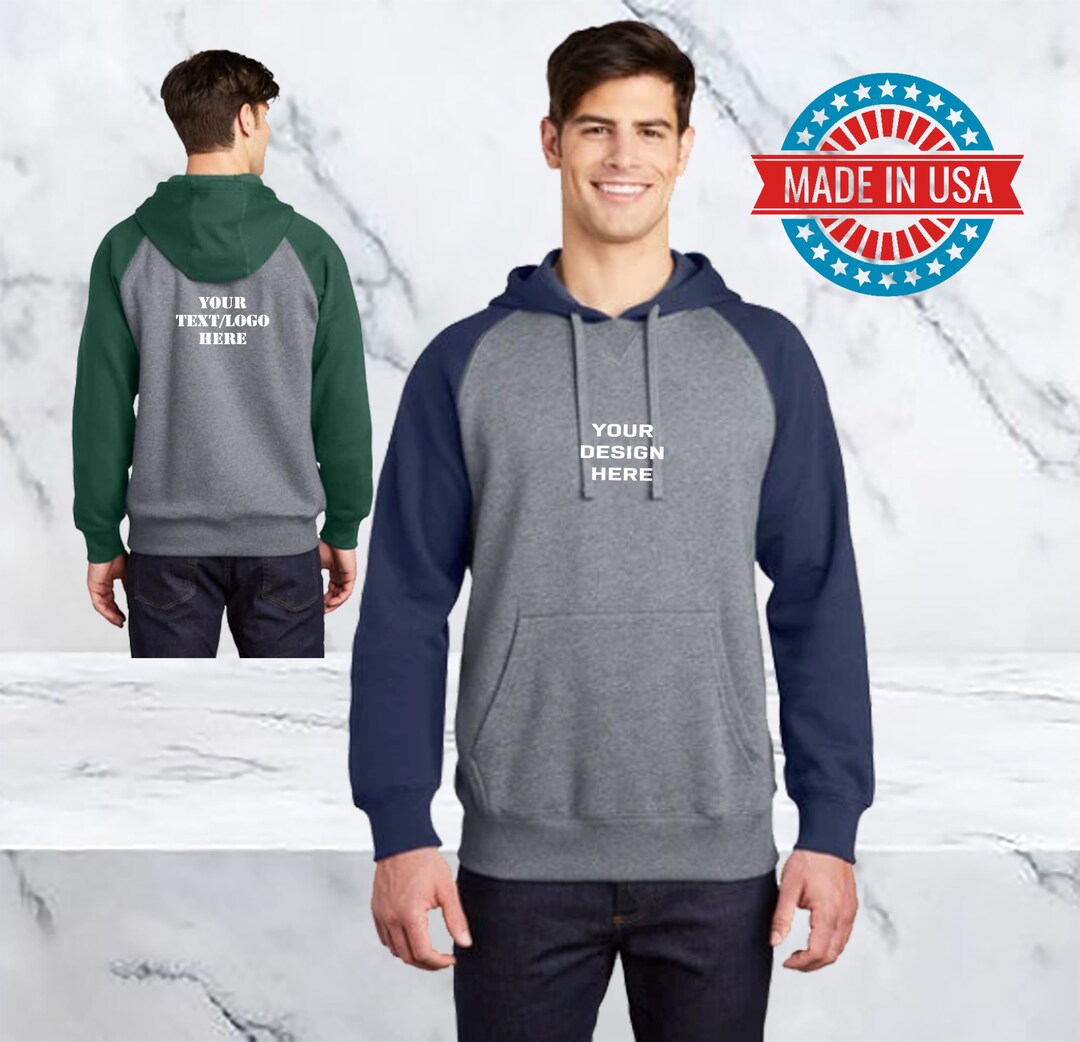 Custom Printed Raglan Colorblock Pullover Hooded Sweatshirt / Add Your ...