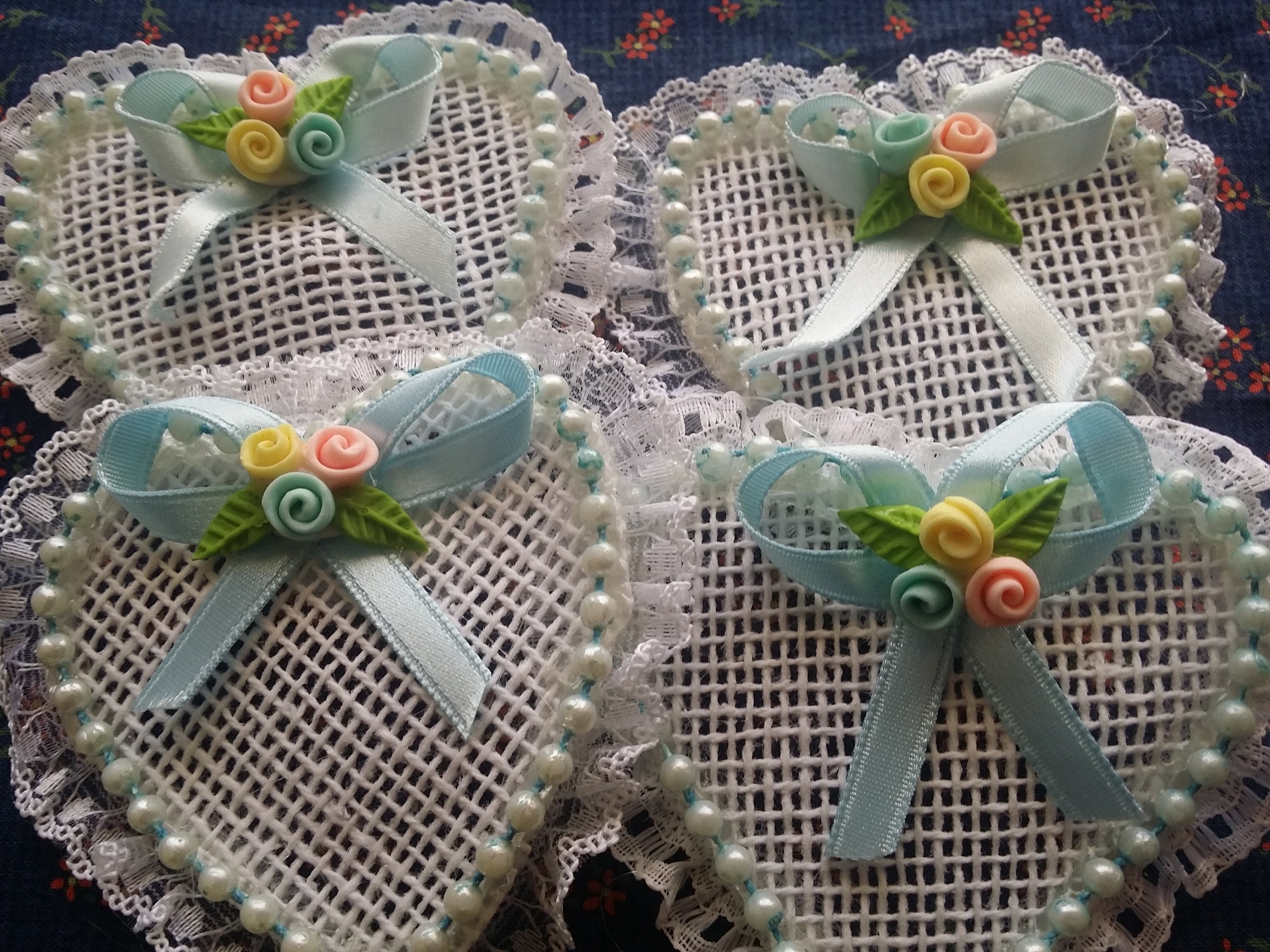 12 Vintage Handmade Blue Hearts Party Favors, Retro Hearts, Blue Pearls ...