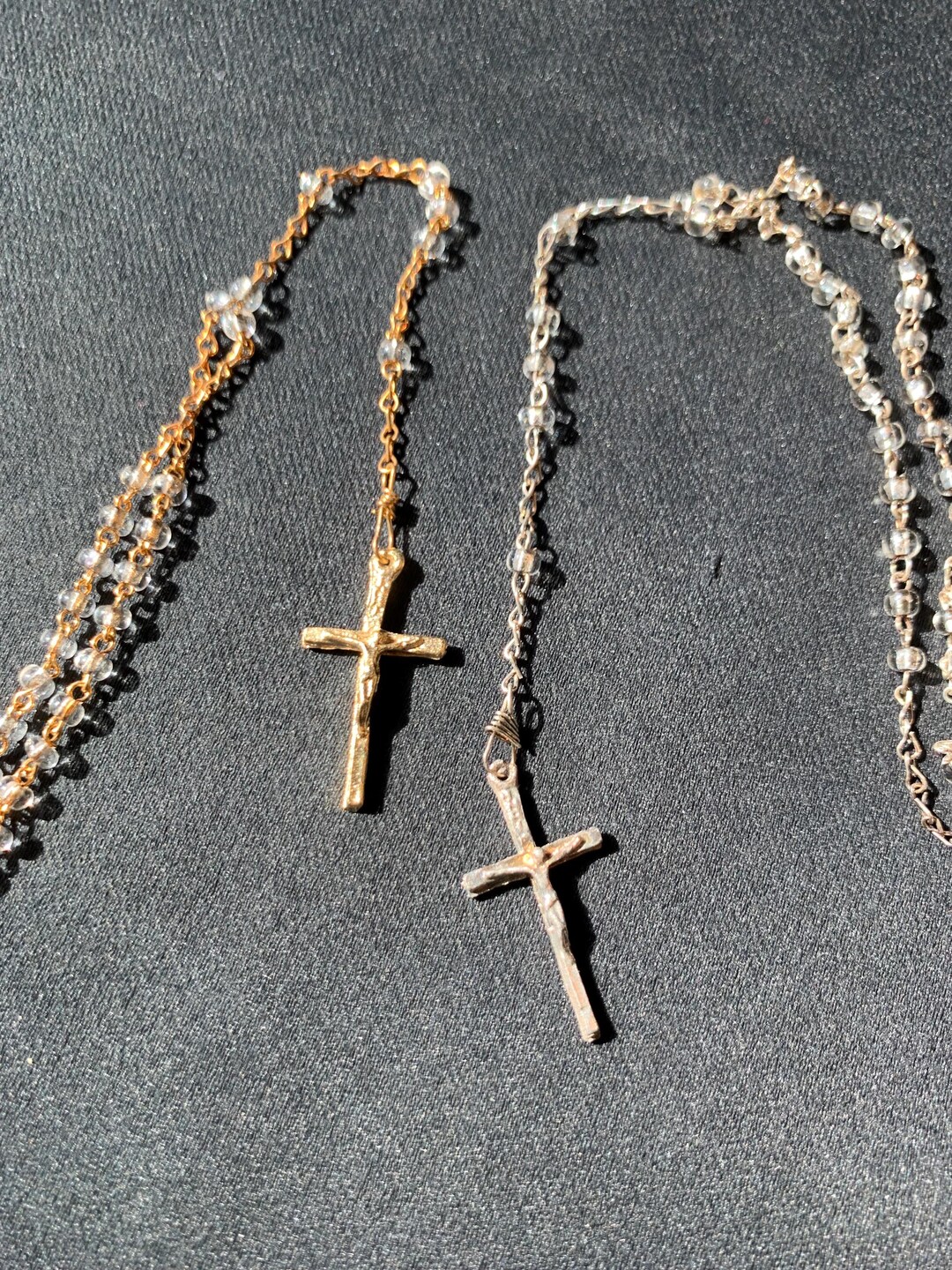 Vintage Small Bead Rosary in Silver or Gold, Crucifix Rosary, Nice Grip ...