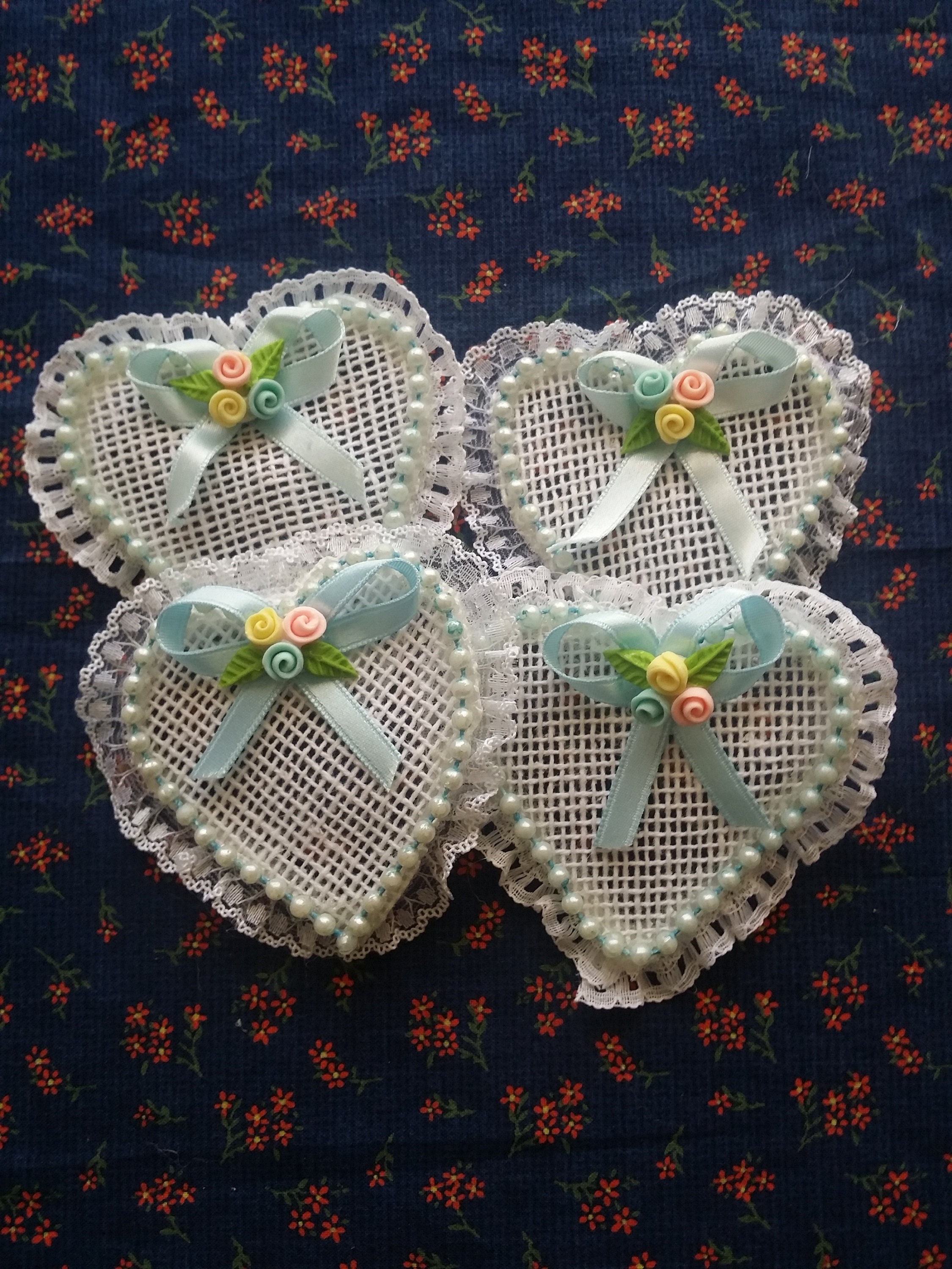 12 Vintage Handmade Blue Hearts Party Favors, Retro Hearts, Blue Pearls ...