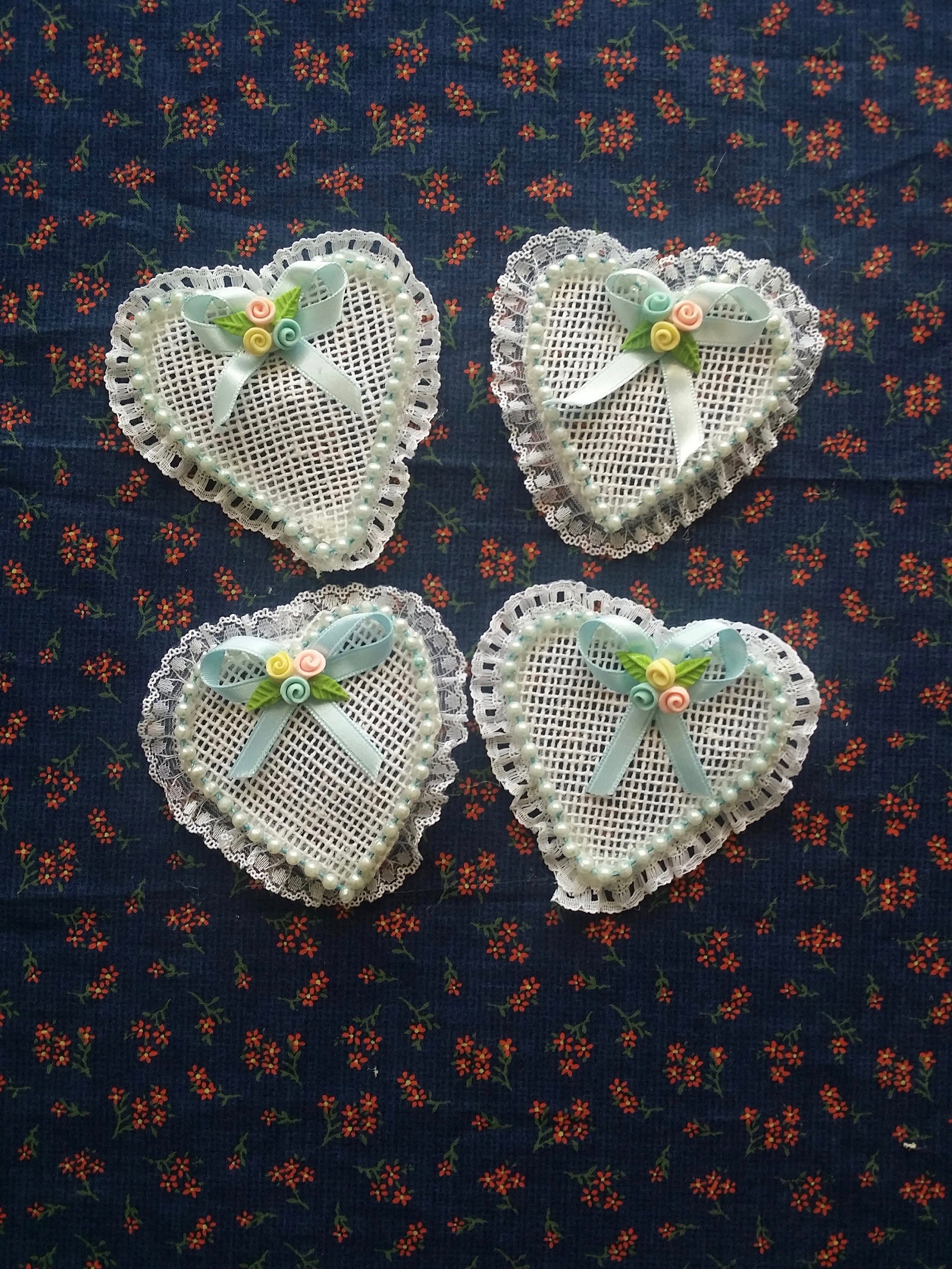 12 Vintage Handmade Blue Hearts Party Favors, Retro Hearts, Blue Pearls ...