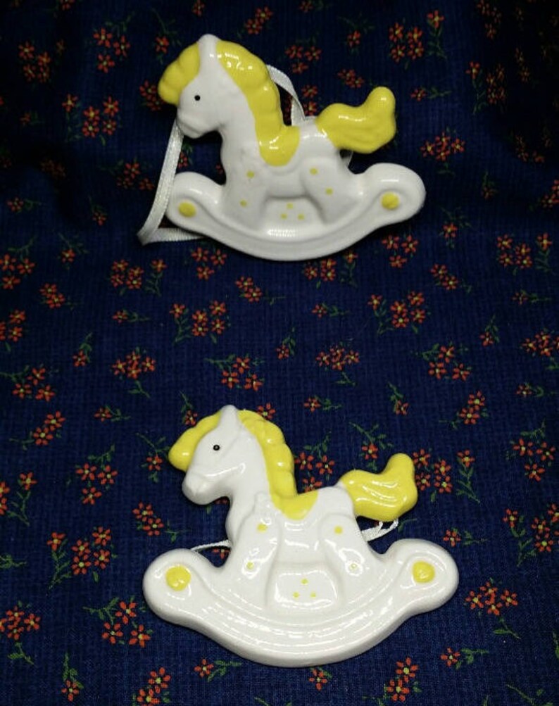 1 Ceramic Yellow Rocking Horse Ornamentvintage Rocking Horse | Etsy