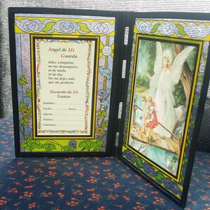 Vintage Angel De Mi Guarda Bautizo Stained Glass Style Frame, Baptism ...