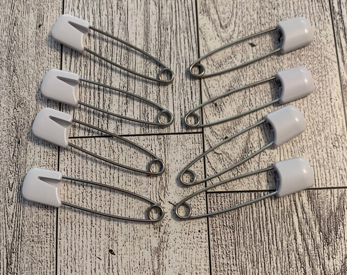 4 Vintage Whitediaper Safety Pins, Baby Shower Gift,cloth Diaper Accessory,stainless Steel Pins ...