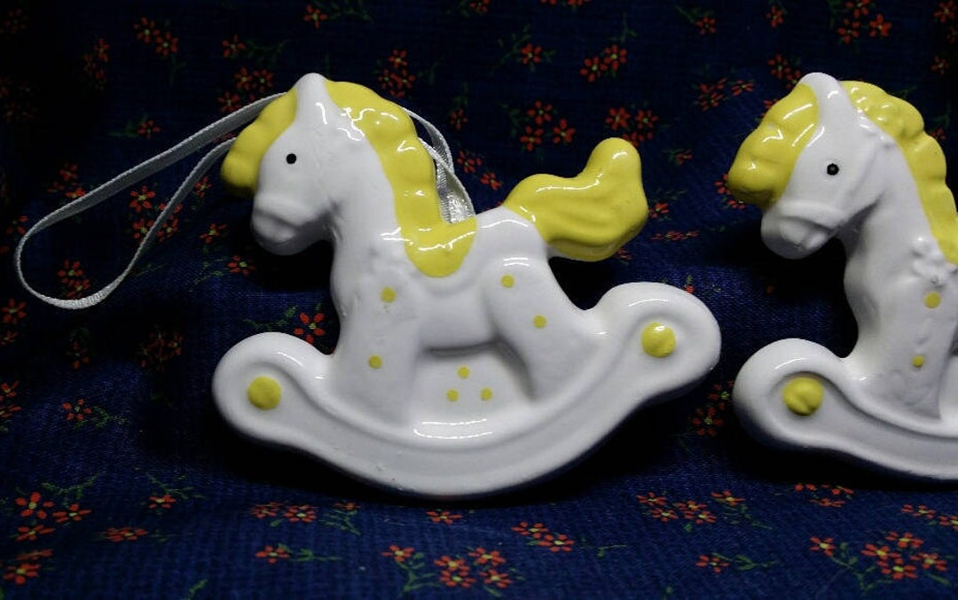 1 Ceramic Yellow Rocking Horse Ornament,vintage Rocking Horse Party ...