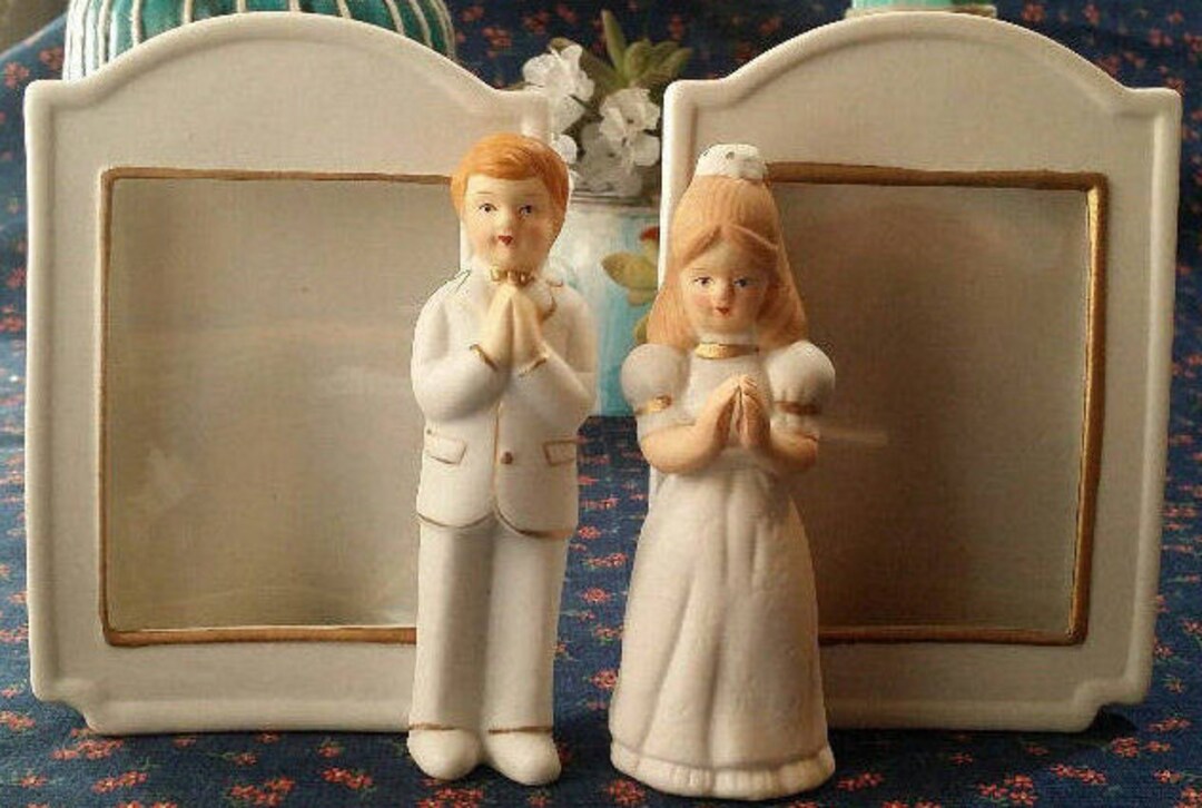 Vintage First Communion Frame for Boy or Girl, Ceramic Praying Child ...