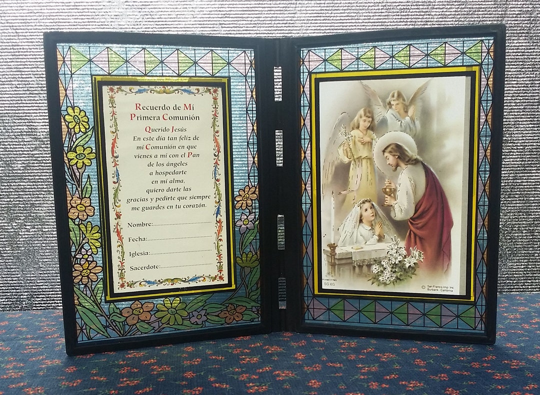 Vintage Girl's Primera Comunion Stained Glass Style Frame, First ...