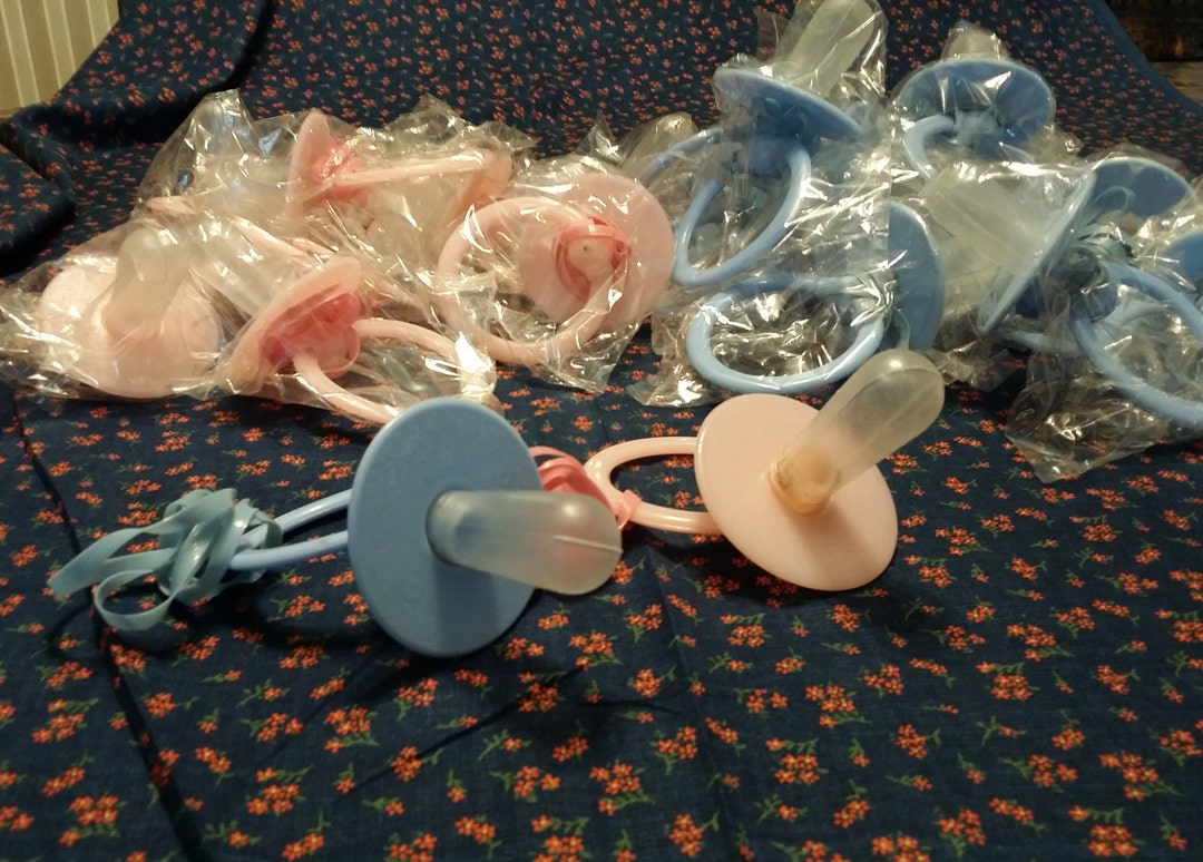 18 Big Plastic Pacifiers in Pink or Blue, Baby Shower Necklace, Shower ...