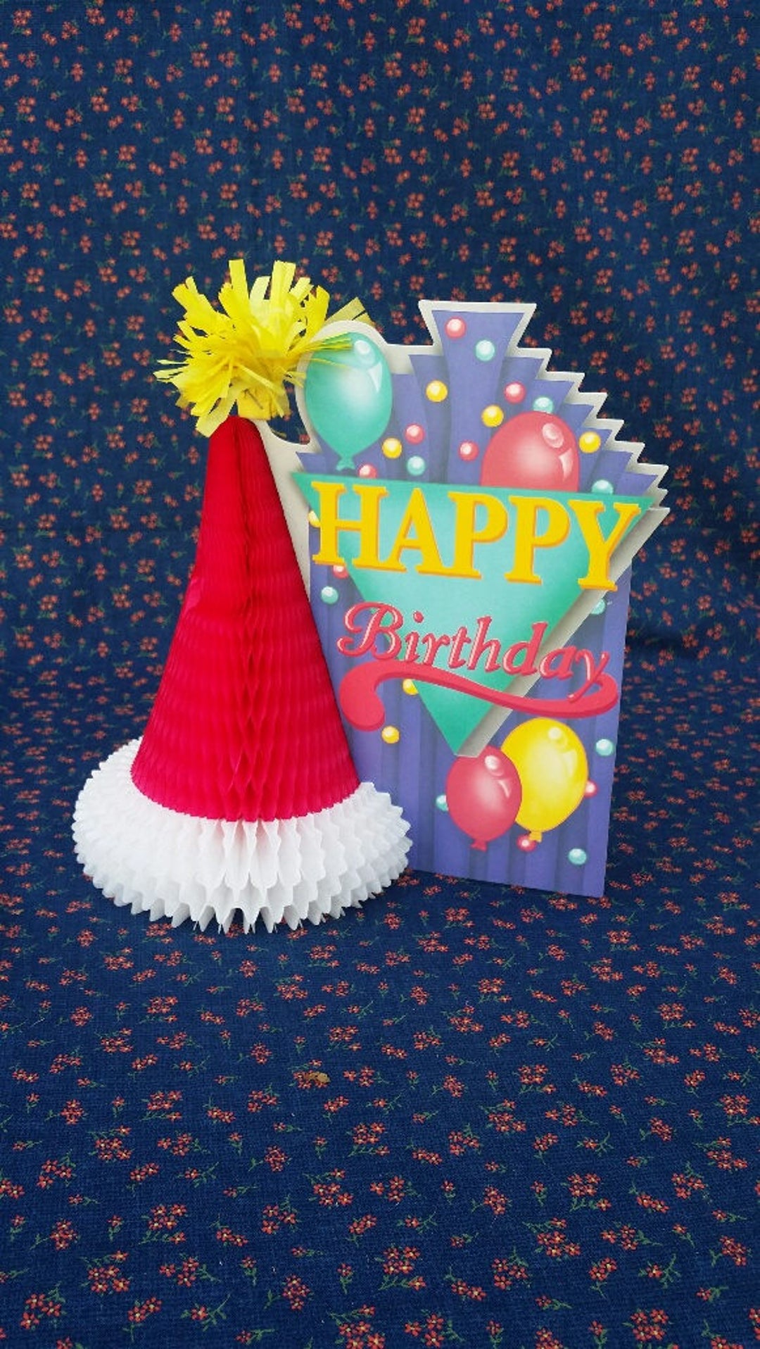 Vintage Happy Birthday Red Hat Table Decoration, Honeycomb Red Paper ...