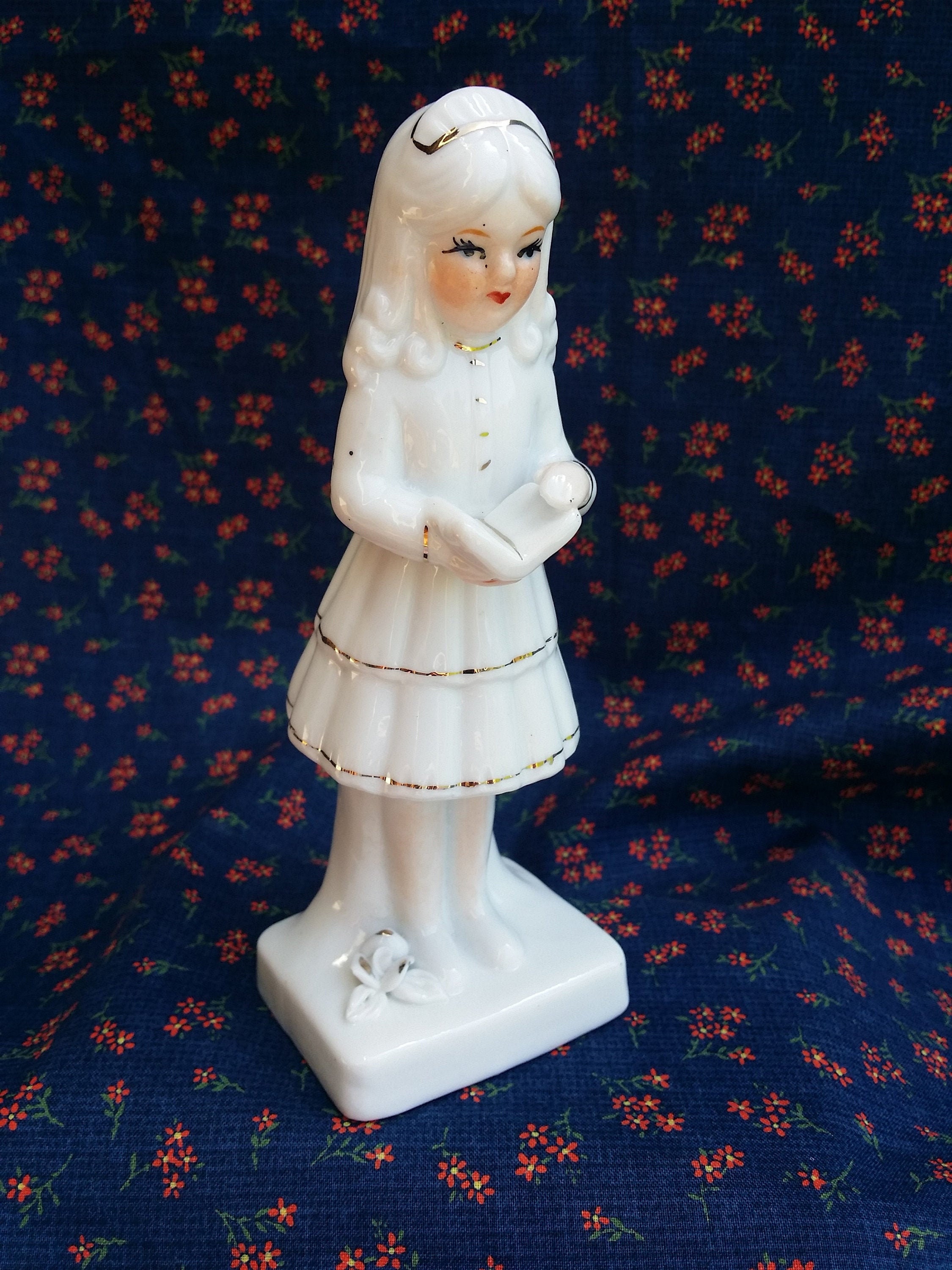 Vintage White and Gold First Communion Girl Figurine First | Etsy