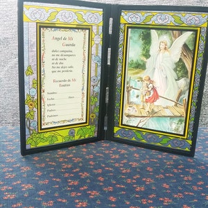 Vintage Angel De Mi Guarda Bautizo Stained Glass Style Frame, Baptism ...