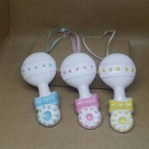 Ceramic Baby Rattle Ornament, Vintage Baby Rattle Party Favors, Baby ...