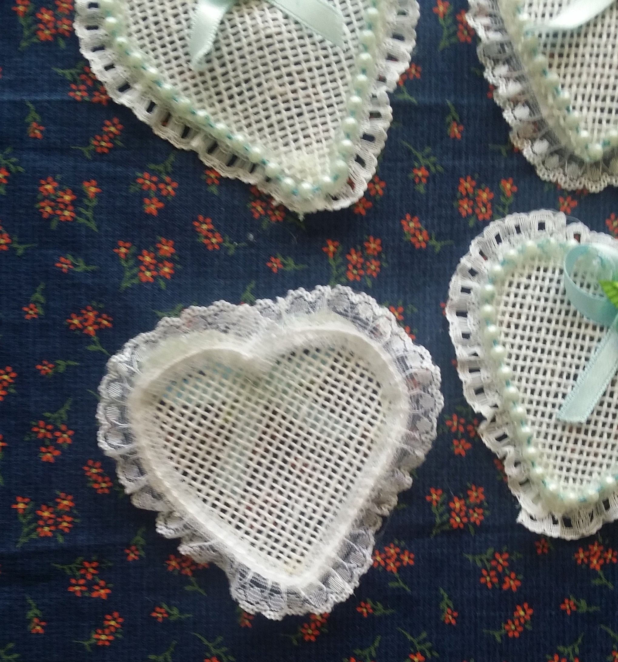 12 Vintage Handmade Blue Hearts Party Favors, Retro Hearts, Blue Pearls ...