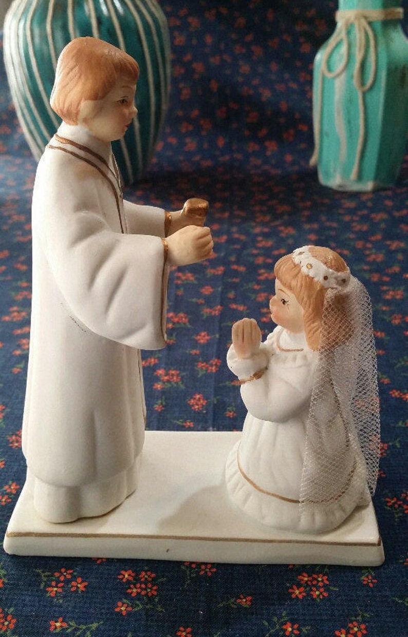 Vintage First Communion Girl Receiving Eucharist From Priest Ceramic ...