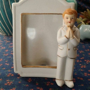 Vintage First Communion Frame for Boy or Girl, Ceramic Praying Child ...