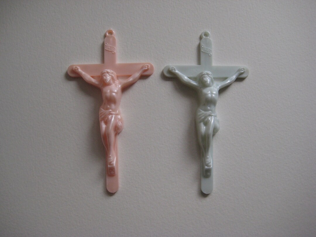 Vintage Plastic Crucifix W Jesus Pink Pearl or Blue Pearl,pink or Blue ...