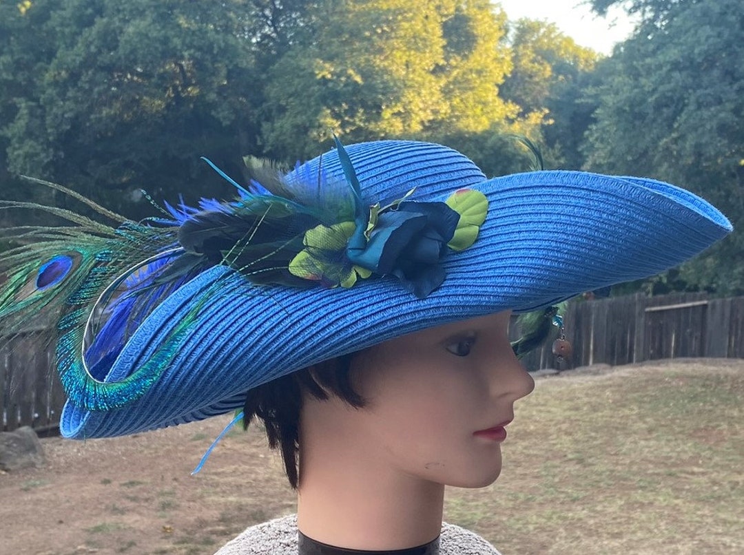 Pirate Hat - Custom Made Adult Woman, Bright Blue, Peacock Trim - Etsy