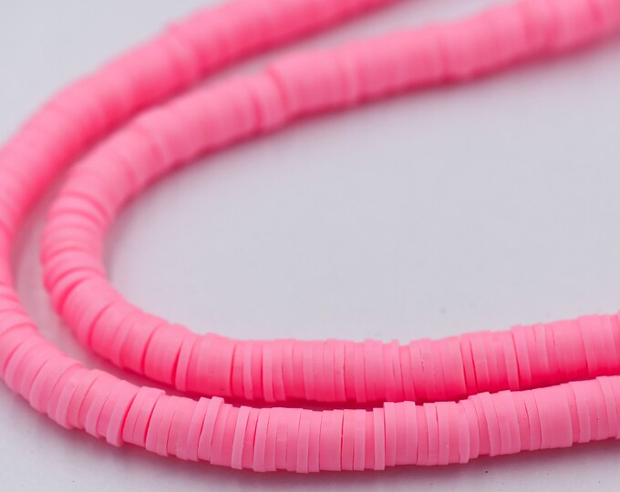 Flat Round Handmade Polymer Clay Bead Spacers, Pink, 6x1mm, TWO STRANDS ...
