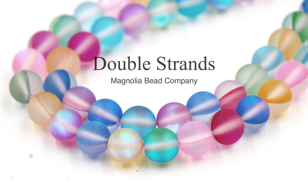 TWO 14.5" Strands Synthetic Matte Moonstone Iridescent Rainbow Crystal ...