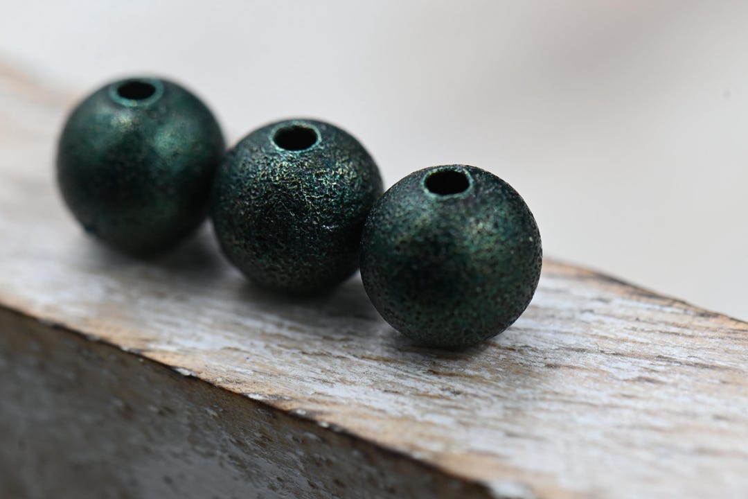 Dark Spruce Green Textured Brass 8mm Beads- 50 - Etsy
