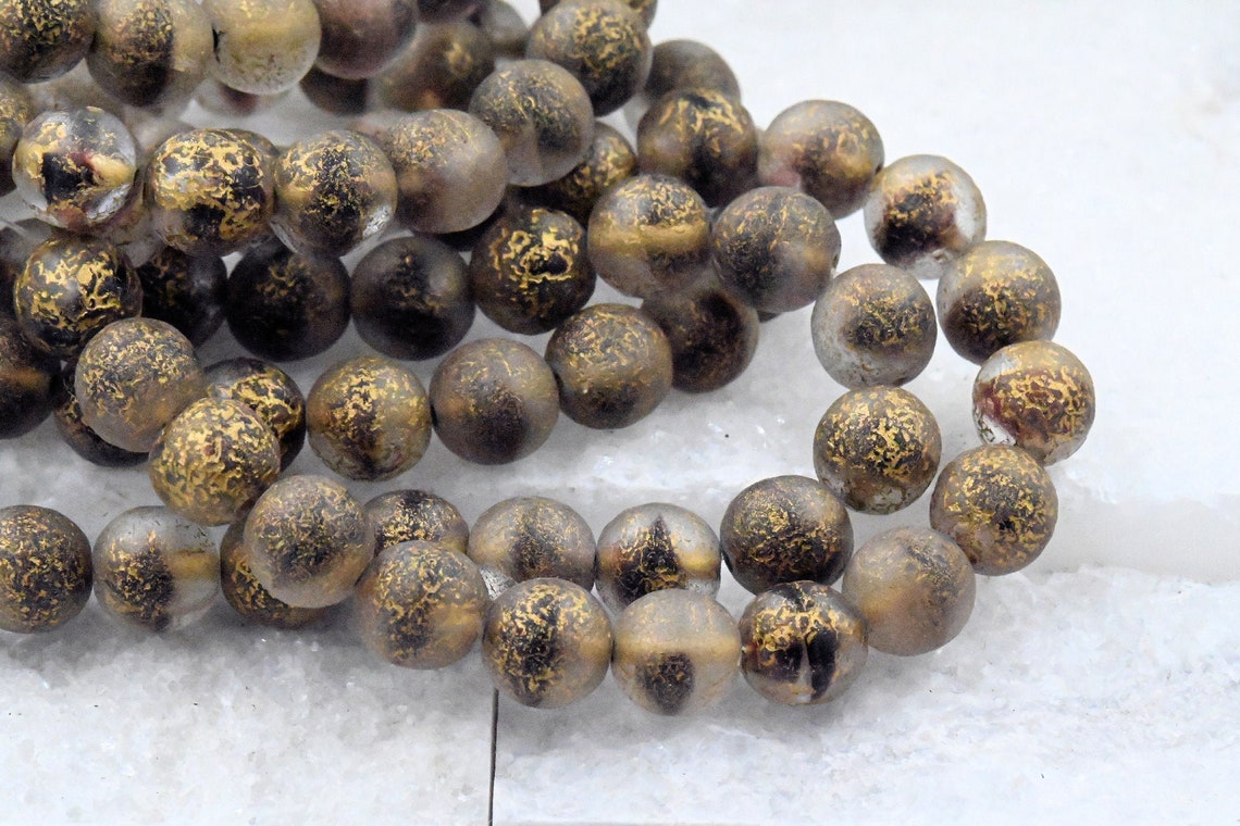 8mm Round Druk Spice Gold With an Etched Gold Finish Eggplant - Etsy